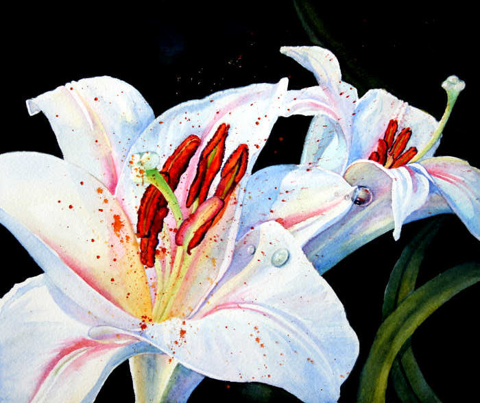 Painting Of White Lilies